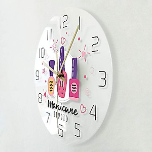 The Geeky Days Manicure Studio Nail Polish Custom Print Silent Wall Clock Personalized Nail Salon Hanging Watch Gift for Nail Technician
