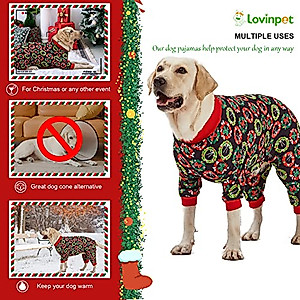 LovinPet Dog Christmas PJS Large Size Dog: Long Sleeve Shirt for Dog, Holiday Dog Costume, Lightweight Pullover Joy Holiday Wreaths Black Prints Large Dog PJ's Pitbull Clothes Christmas Outfit Large