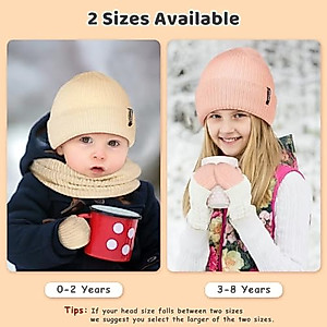 Baby Beanie Mittens Scarf Set Girls Boys, Toddler Winter Hat and Gloves Neck Warmer Set Knit Warm with Fleece Lining, Kids Cold Weather Accessories Sets for Children Infant(Black,6-36 Months)