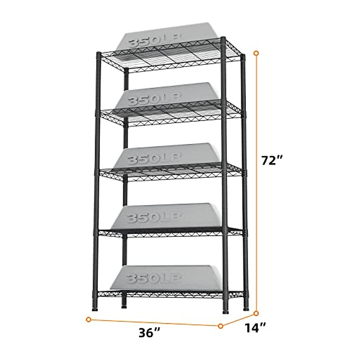 SINGAYE 5-Shelf Adjustable, Heavy Duty Storage Shelving Unit (350 lbs Loading Capacity per Shelf), Steel Organizer Wire Rack, Black (36" W x 14" D x 72" H)