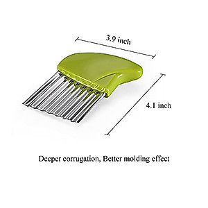 Crinkle Cutter, Stainless Steel Waffle Fry Cutter, Wavy Chopper for Veggies Potato Carrots Butter Lettuce, 2 PCS(Green and Blue)