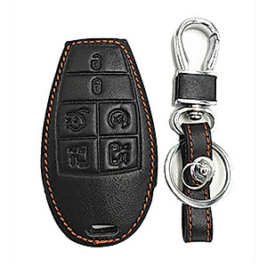 KAWIHEN Leather Key Fob Cover Replacement for Chrysler 300 T&C Dodge Challenger Charger Durango Grand Caravan Journey Ram 1500-4500 Magnum Grand Cherokee Commander M3N5WY783X 2701A-C01C IYZ-C01