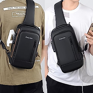 Dwenles Men's Small Anti-theft Sling Bags USB Chest Sling Backpack Waterproof Lightweight One Strap Backpack (Black)