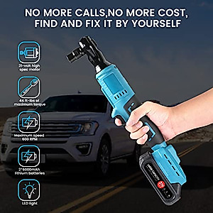 KOLSOL 1/2" Cordless Electric Ratchet Wrench Set, 44 Ft-lbs 600 RPM 21V Cordless Ratchet Kit with Variable Speed Trigger, Powered Ratchet Wrench with 2 6000mAh Lithium-Ion Battery