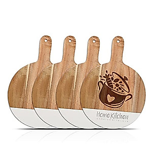 PYD Life Marble Wood Cheese Cutting Board 9.6" x 13.8" Round with Handle for Xtool Laser Engraving Custom Designs Cake Fruits Vegetables Bread Serving Board for Kitchen 4 Pack