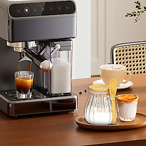 holoith Sugar Container with Bamboo Lid and Spoon,15 oz Sugar Bowl Glass Jar for Coffee Bar Accessories Coffee Canister Kitchen Decor Housewarming Gift Christmas Refillable Design