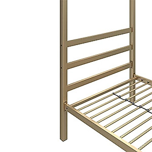 DHP Modern Metal Canopy Platform Bed with Minimalist Headboard and Four Poster Design, Underbed Storage Space, No Box Spring Needed, Twin, Gold