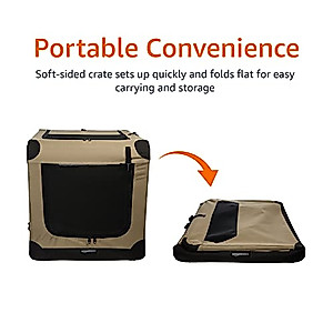 Amazon Basics 2-Door Collapsible Soft-Sided Folding Soft Dog Travel Crate Kennel, Medium (21 x 21 x 30 Inches), Tan
