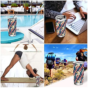 American Flag Wild Bird Stainless Steel cup with lid with Straw Lid travel mug for Home, Office or Car safe coffee tumbler 20 OZ