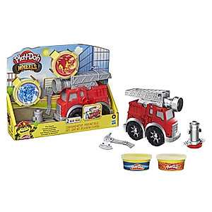 Play-Doh Wheels Fire Engine Playset with 2 Non-Toxic Modeling Compound Cans Including Water and Fire Colors, Firetruck Toy for Kids 3 and Up