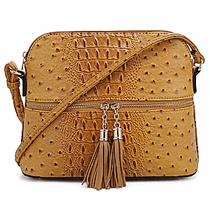 SG SUGU Crocodile Pattern Lightweight Medium Dome Crossbody Bag Shoulder Bag with Tassel | Mustard