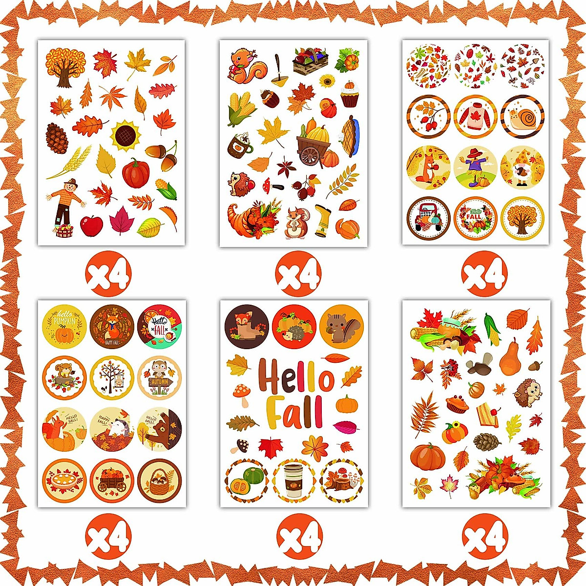 MISS FANTASY Fall Stickers Hello Fall Stickers for Kids Autumn Bulk Thanksgiving Pumpkin Stickers Maple Leaves Stickers for Cards/Envelopes/Gift Autumn Stickers for Fall Thanksgiving Party Supplies