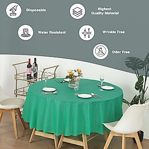 Evershine 12-Pack Heavy Duty Emerald Green Round 84" Plastic Table Covers Tablecloth (Reusable) (Round 84", Emerald Green)