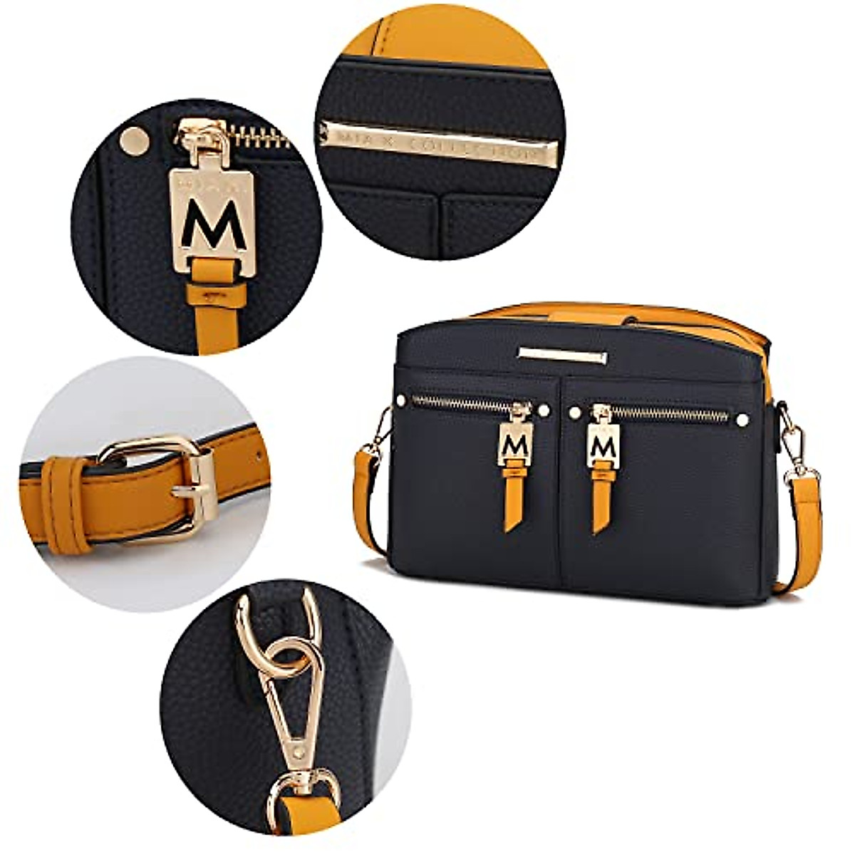 MKF Crossbody Bag for Women – PU Leather Pocketbook Handbag – Designer Side Messenger Purse, Shoulder Crossover Olive Green-Mustard