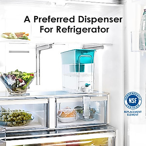 Waterdrop Slim Water Filter Dispenser, Large Capacity, 35-Cup, 200-Gallon Long-Life, 5X Lifetime, Reduces Chlorine, PFOA/PFOS and More, BPA Free, Turquoise (with 1 Filter)