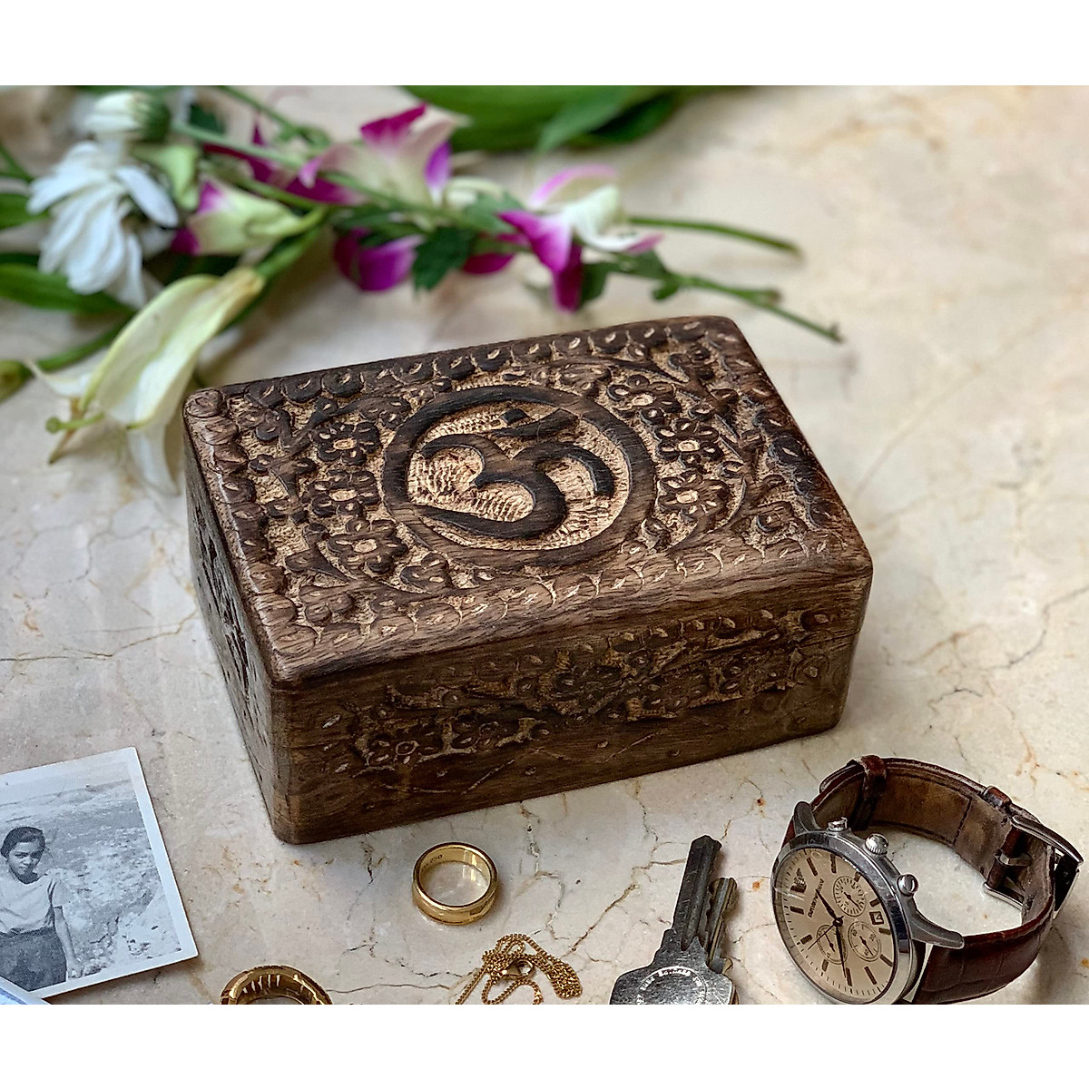 Great Birthday Gift Ideas Handmade Decorative Wooden Jewelry Box Jewelry Organizer Keepsake Box Treasure Chest Trinket Holder Watch Box Storage Lock Box 6 x 4 Inches Housewarming Gift Ideas Men Women