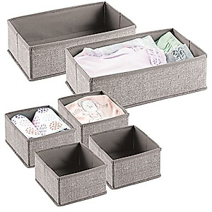 mDesign Fabric 3-Piece Drawer Organizer Bin, Baby Nursery Dresser, Closet, Shelf, Playroom Organization, Hold Clothes, Toys, Diapers, Bibs, Blankets, Lido Collection, 2 Pack, Linen/Tan