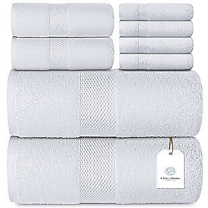 Luxury White Bath Towel Set - Combed Cotton Hotel Quality Absorbent 8 Piece Towels | 2 Bath Towels 700GSM | 2 Hand Towels | 4 Washcloths [Worth $72.95] 8Pc | White