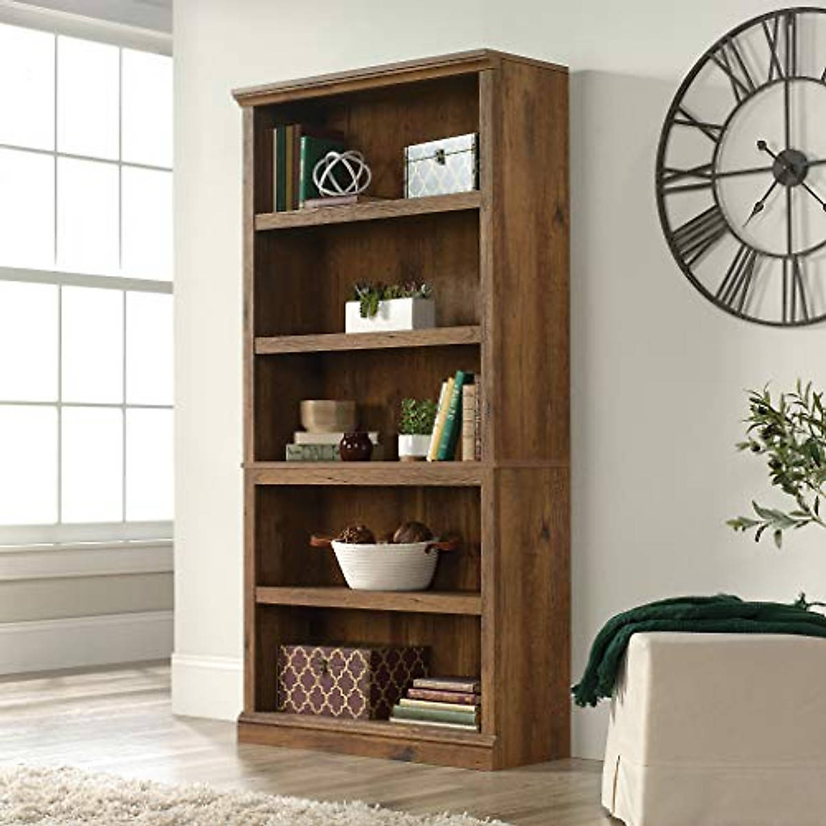Sauder 5 Shelf Bookcase, Vintage Oak Finish