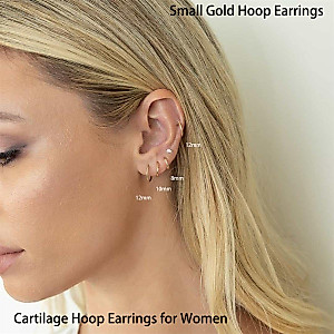 Sweetkiki Small Gold Hoop Earrings Set: 3 Pairs Cartilage Hoop Earring 316L Surgical Steel Tiny Endless Hoop Earrings Helix Earring for Women (Endless Hoops-14K Gold- 8mm 10mm 12mm)