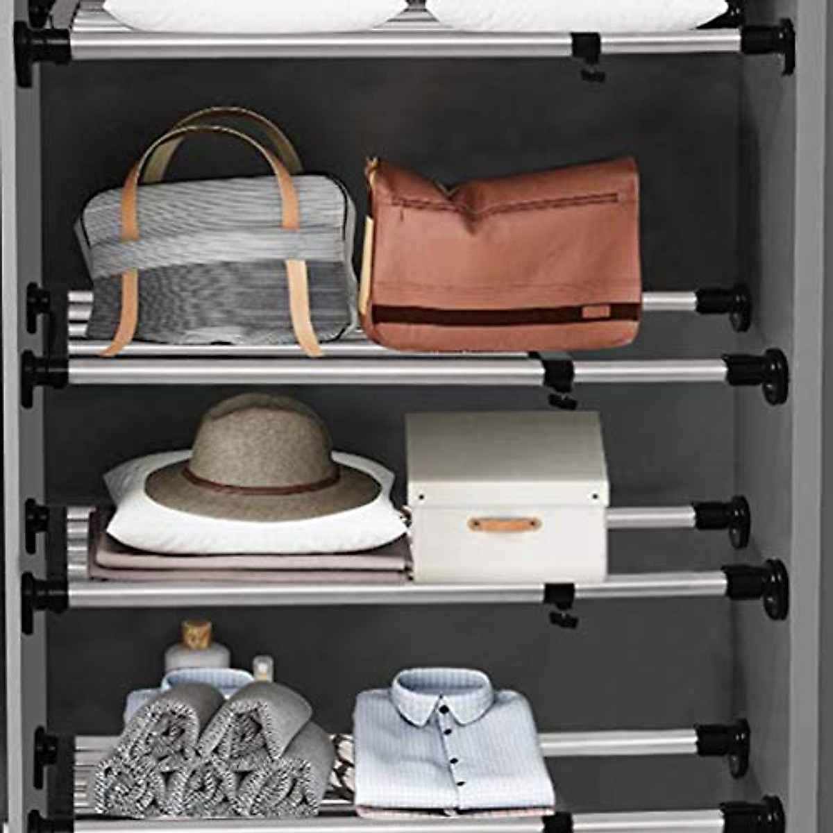 BAOYOUNI Expandable Shelf Closet Tension Rod Adjustable Shelving Unit Storage Rack Organizer Hanger Space Saving Divider for Wardrobe, Cupboard, Kitchen, Bathroom Use, Black