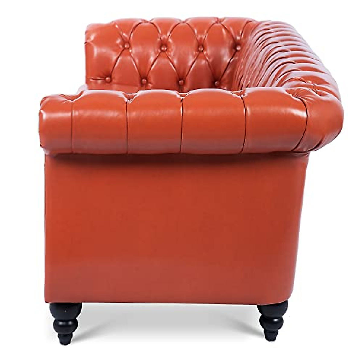 QHITTY Accent Large Sofa, Chesterfield Couch 3 Seater Modern Leather Couch Upholstered Sofa with Tufted Back for Living Room Furniture (Orange)