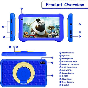 Kids Tablet, 7 Inch Android 11 Tablet for Kids, 32GB ROM 3GB RAM IPS Display Parental Control Toddler Children Tablet with Kids-Proof Case, Dark Blue