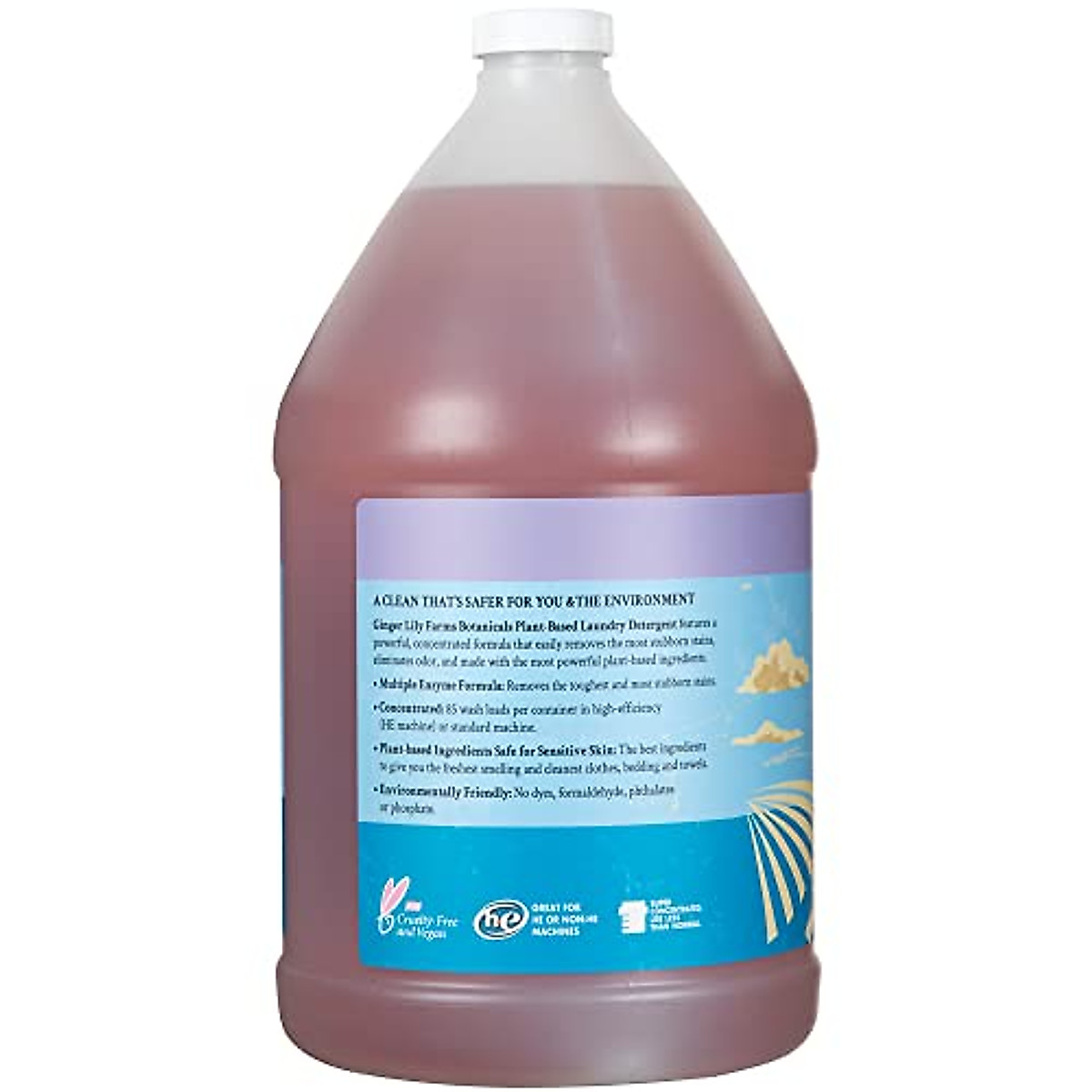 Ginger Lily Farms Botanicals Plant-Based Liquid Laundry Detergent, Lavender, Concentrated Formula, HE Compatible, 85 Loads, 1 Gallon (128 fl. oz.)