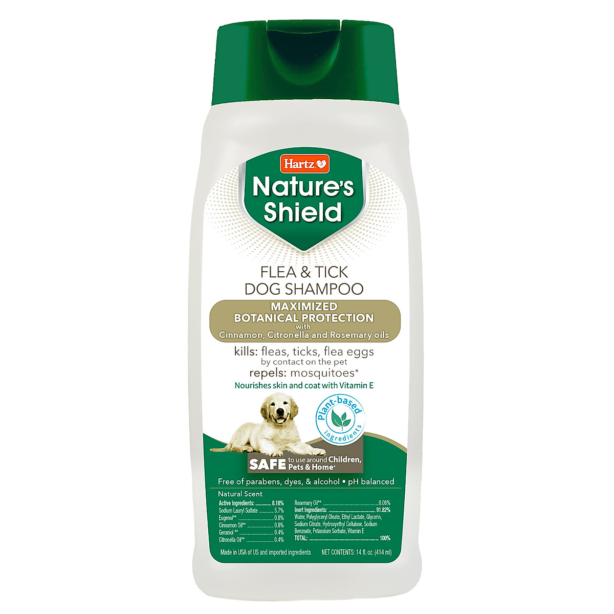 Hartz Nature’s Shield Flea & Tick Dog Shampoo Maximized Botanical Protection & Prevention with Cinnamon, Citronella & Rosemary Oils, 14 Ounces