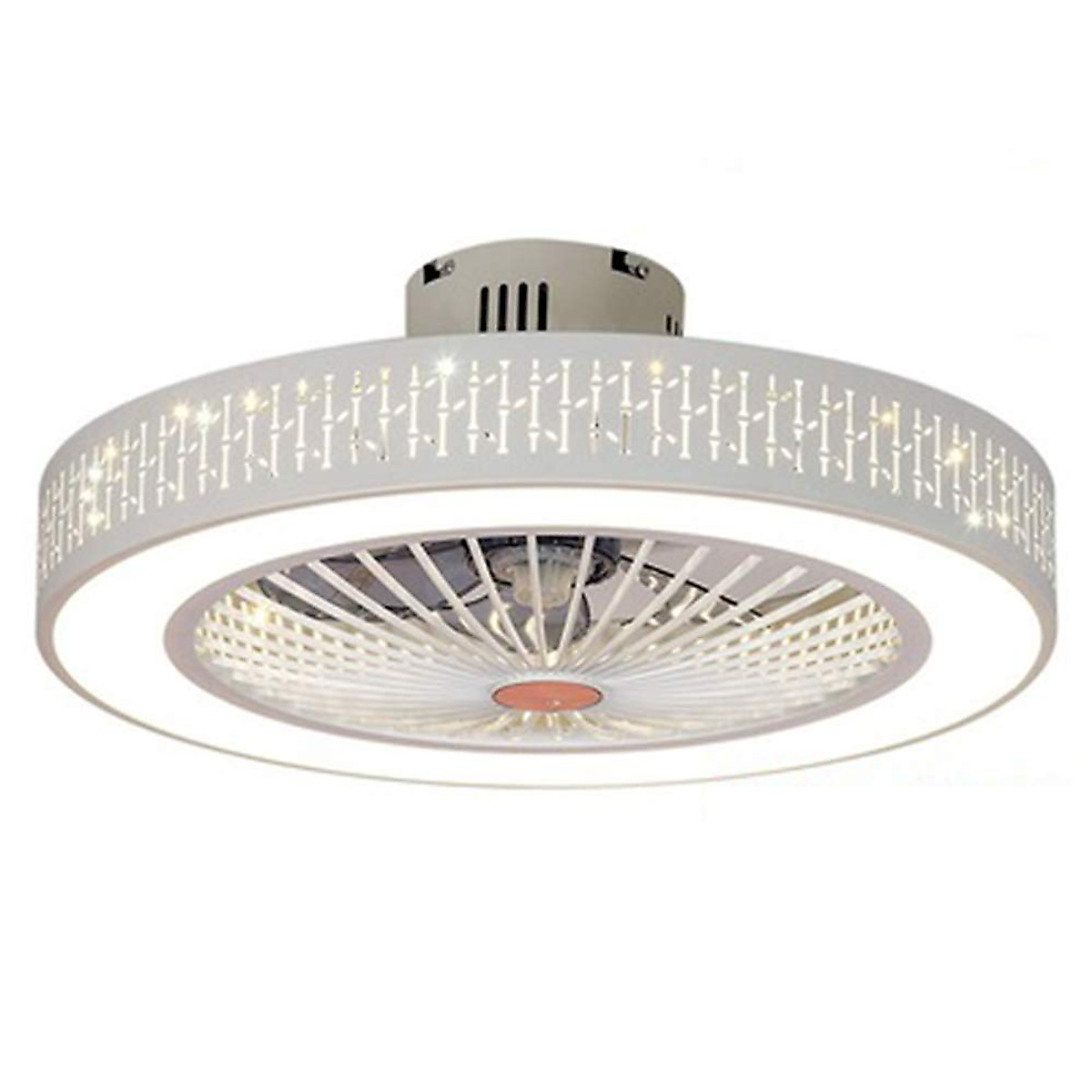 CNCEST 21.6" Modern Invisible Ceiling Fan Light LED Chandelier Lamp,Round Flush Mount Ceiling Fan Dimmable Light Adjustable Speed and Color Temperature with Remote Control 110V