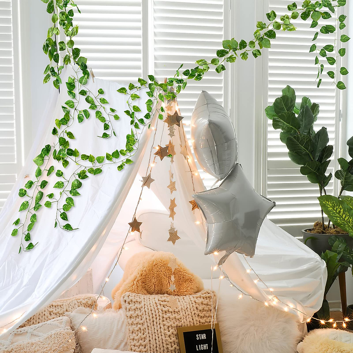 CQURE 14 Pack 98Ft Artificial Ivy Garland, Fake Vines UV Resistant Greenery Leaves Fake Plants Hanging Aesthetic Vines for Home Bedroom Party Garden Wall Room Decor