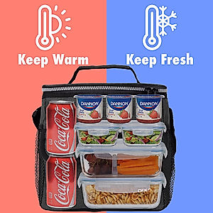 opux Large Insulated Lunch Bag for Men Women, Leakproof Thermal Lunch Box Work School, Soft Lunch Cooler Tote Bag with Shoulder Strap for Adult Kid, Boy, Girl, Reusable Lunch Pail, Dark Gray