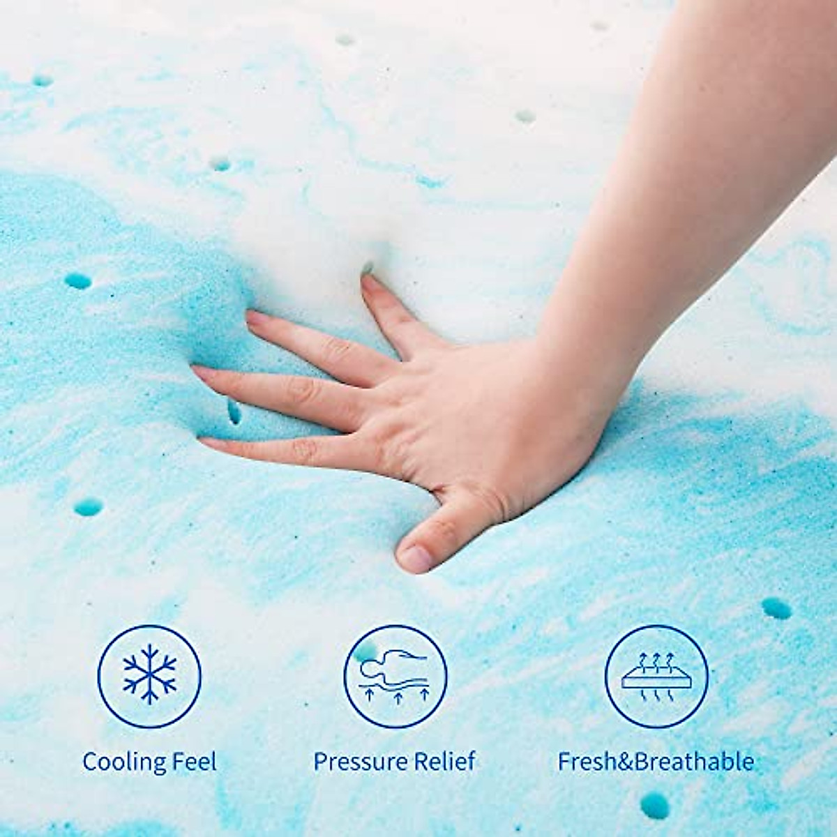 Vyfipt 4 Inch Cooling Gel Memory Foam Mattress Topper,Queen Size,Pressure Relief,Bed in A Box,CertiPUR-US Certified