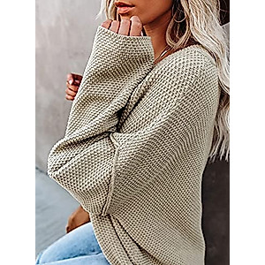 Dokotoo Womens 2023 Fall V Neck Fashion Button Cable Knit Sweater Basic Solid Soft Ladies Batwing Long Sleeve Pullover Tops Jumpers Outwear Khaki M
