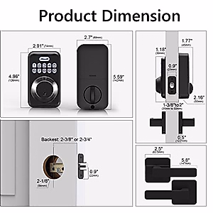 Keyless Entry Door Lock with 2 Handles, Zowill Electronic Keypad Deadbolt, Auto-Locking, Anti-Peeping Password, Digital Smart Code Door Lock, Front Door Handle Sets, Matte Black
