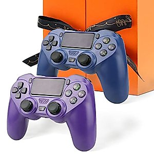 eeidc 2 Pack Wireless Controller for PS4, Remote Control for Playstation 4/Slim/Pro with Double Shock/Audio/Six-axis Motion Sensor(Purple and Blue)