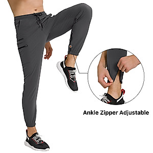 BROKIG Men's Joggers Lightweight Workout Pants Ankle Zip Gym Athletic Sports Running Sweatpants Men with Pockets(Dark Grey,Large)