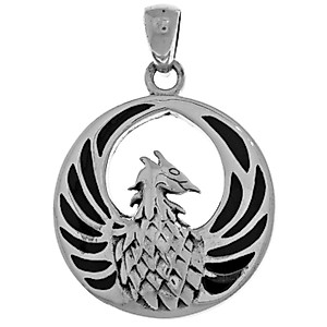 Jewelry Trends Sterling Silver Phoenix Fire Bird Pendant Created Black Onyx