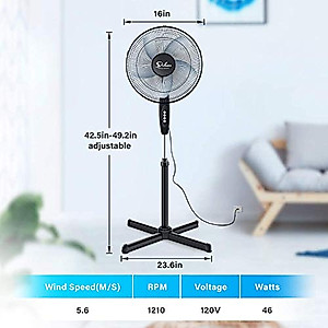 Simple Deluxe Oscillating 16″ 3 Adjustable Speed Pedestal Stand Fan with Fan Dust Cover for Indoor, Bedroom, Living Room, Home Office & College Dorm Use, 16 Inch, Black