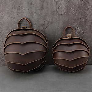 AIGUONIU Retro Personalization genuine leather backpack Beetle shape men leather backpack (Large Coffee)