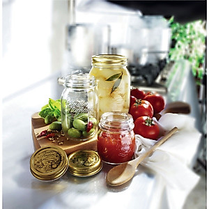 Bormioli Rocco Quattro Stagioni 18-Piece Canning Starter Set (4) 8.5 and (4) 17-Ounce Jars (8) Caps, Funnel, Recipe Book