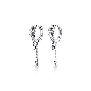 SLUYNZ 925 Sterling Silver CZ Hoop Earrings Dangle for Women Teen Girls Teardrop Huggie Earrings Drop Water Droplets Dangle Earrings Drop (A-silver)