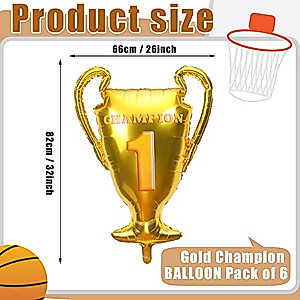 6 Packs Gold Champion Foil Balloons Championship Mylar Trophy Balloon The First Prize Sport Balloons Basketball Soccer Football Anniversary Birthday Games Party Decorations