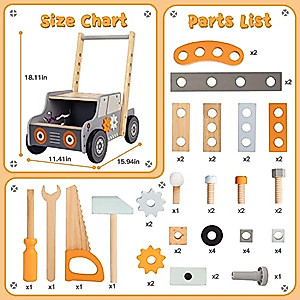 labebe Baby Push Walker, Tool Bench for Toddlers, Wooden Walker for Baby Boy and Girl, Kids Workbench, Baby Activity Center, Toddler Montessori Toys for 1-3 Year Old