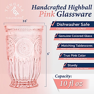 Yungala Pink Highball Tumblers set of 6 vintage glassware pink drinking glasses for lovers of colored glassware and colorful drinking glasses