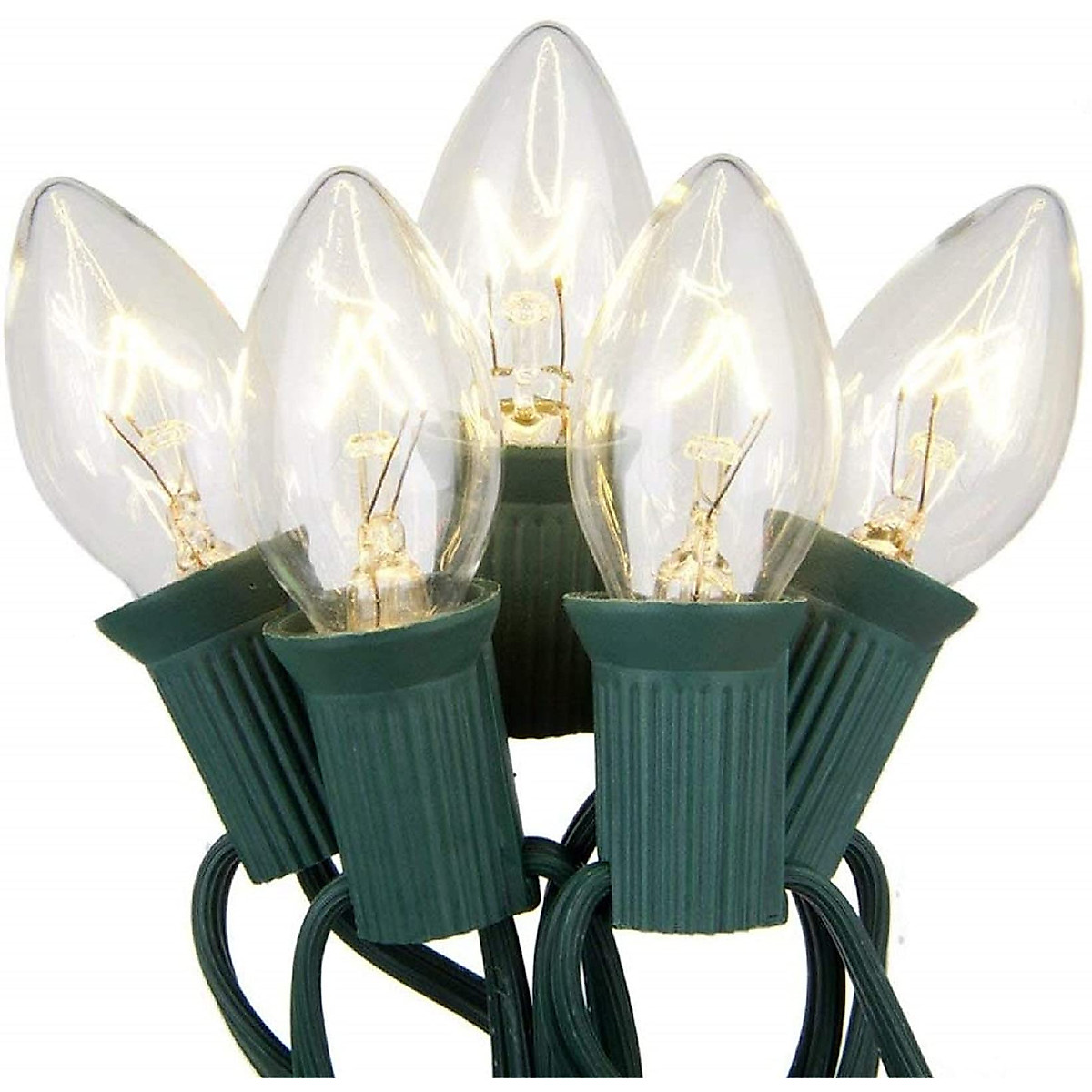 SUNSGNE 25 Pack C7 Clear Replacement Bulbs Christmas Light Bulbs, Outdoor Patio String Light Bulbs, C7 Night Light Replacement Bulbs, E12/C7 Candelabra Base, 5 Watt- Clear