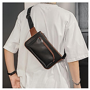 Bestsent Men's Leather Sling Bag,Chest Shoulder Backpack, Water waterproof Crossbody Bag (#03 Black&Brown)