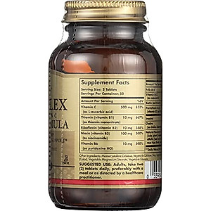Solgar B-Complex with Vitamin C Stress Formula, 100 Tablets - Energy Metabolism - Nervous System & Immune Support - Non-GMO, Vegan, Gluten Free, Dairy Free, Kosher, Halal - 50 Servings