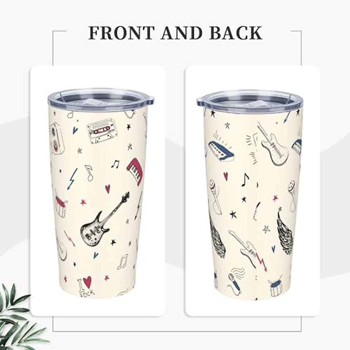 Yaxongx 20oz Tumbler Guitar Musical Music Double Wall Vacuum Insulated Coffee Mug with Lid and Metal Straw Brush Reusable Stainless Steel Water Bottle Travel Cup Gifts for Car Ice Drinks Hot Beverage