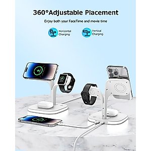 【2024 Newest】 5 in 1 Mag-Safe Wireless Charger for Apple Device with LED and Adapter, Magnetic Charging for iPhone 15/14/13 Pro/Max/Mini/Plus,15W Fast Charging Stand for Apple iWatch and Airpods